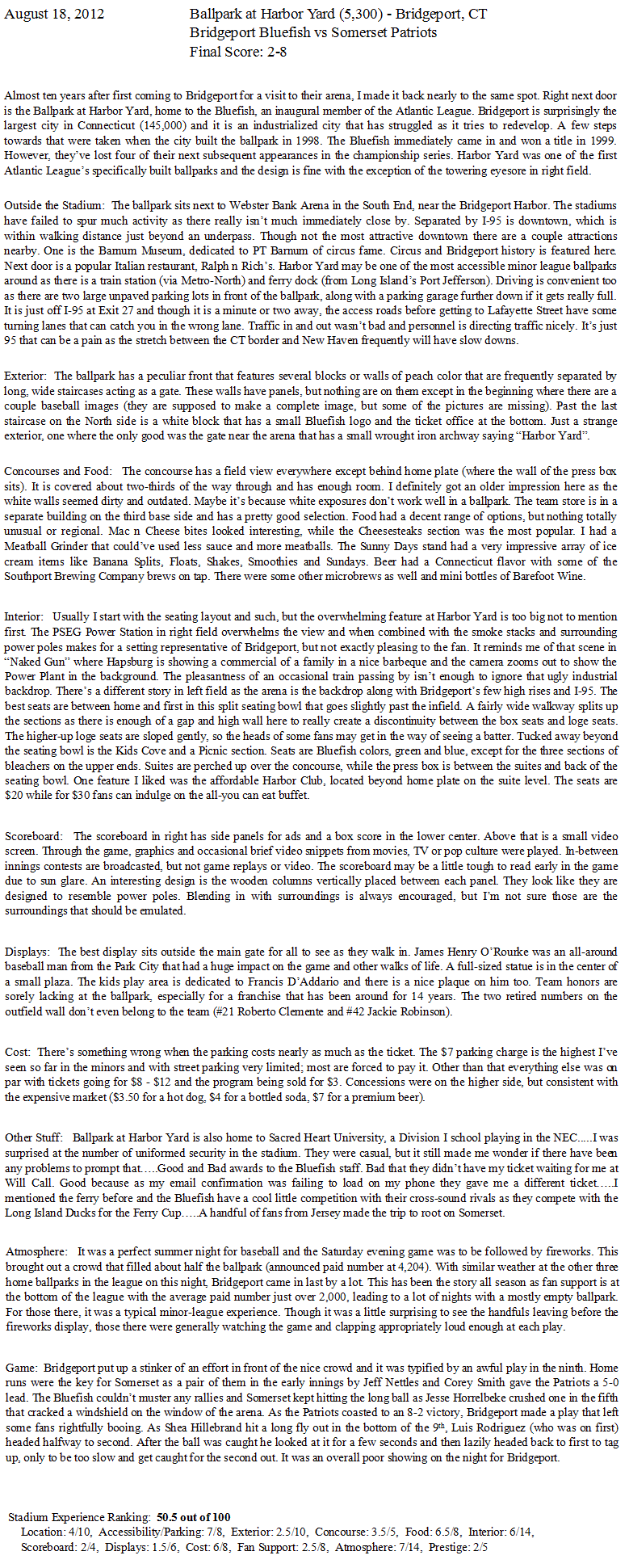 Ballpark at Harbor Yard – Stadium and Arena Visits