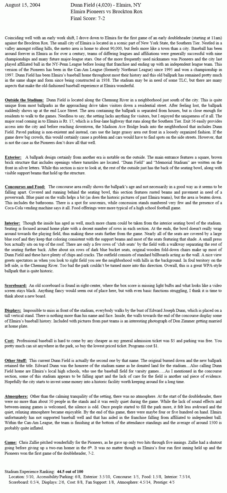 Dunn Field – Stadium and Arena Visits